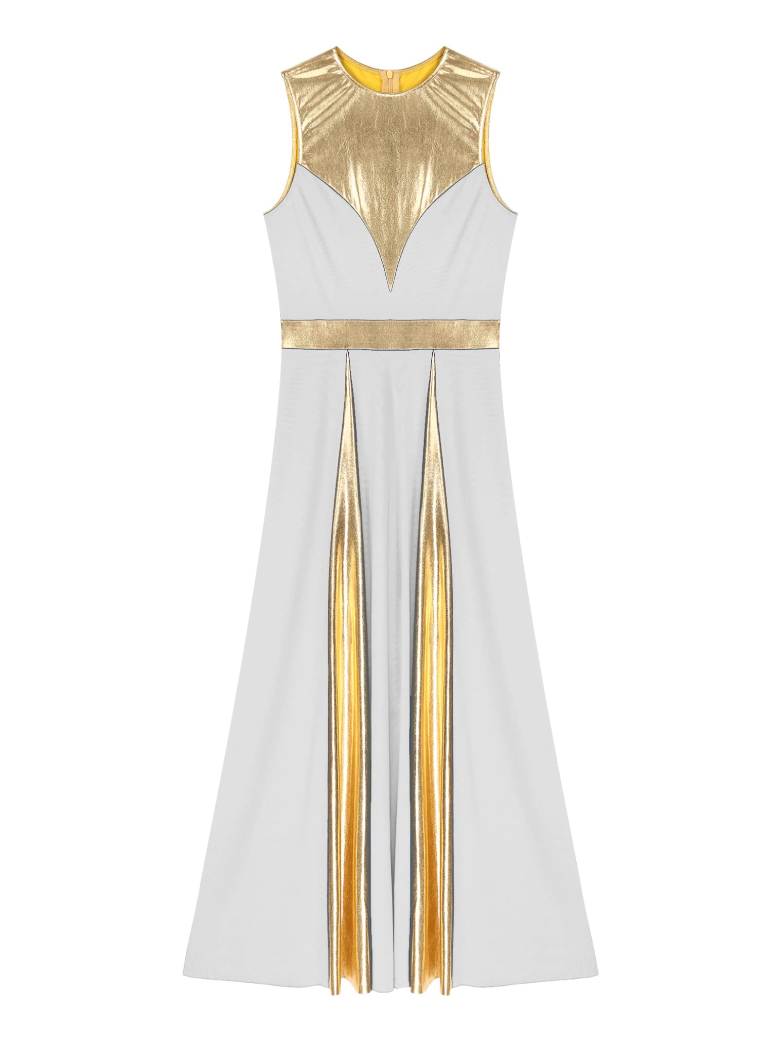 vastwit Womens Metallic Liturgical Praise Dance Dress Lyrical Dance Costume Sleeveless Worship Dancewear White Small