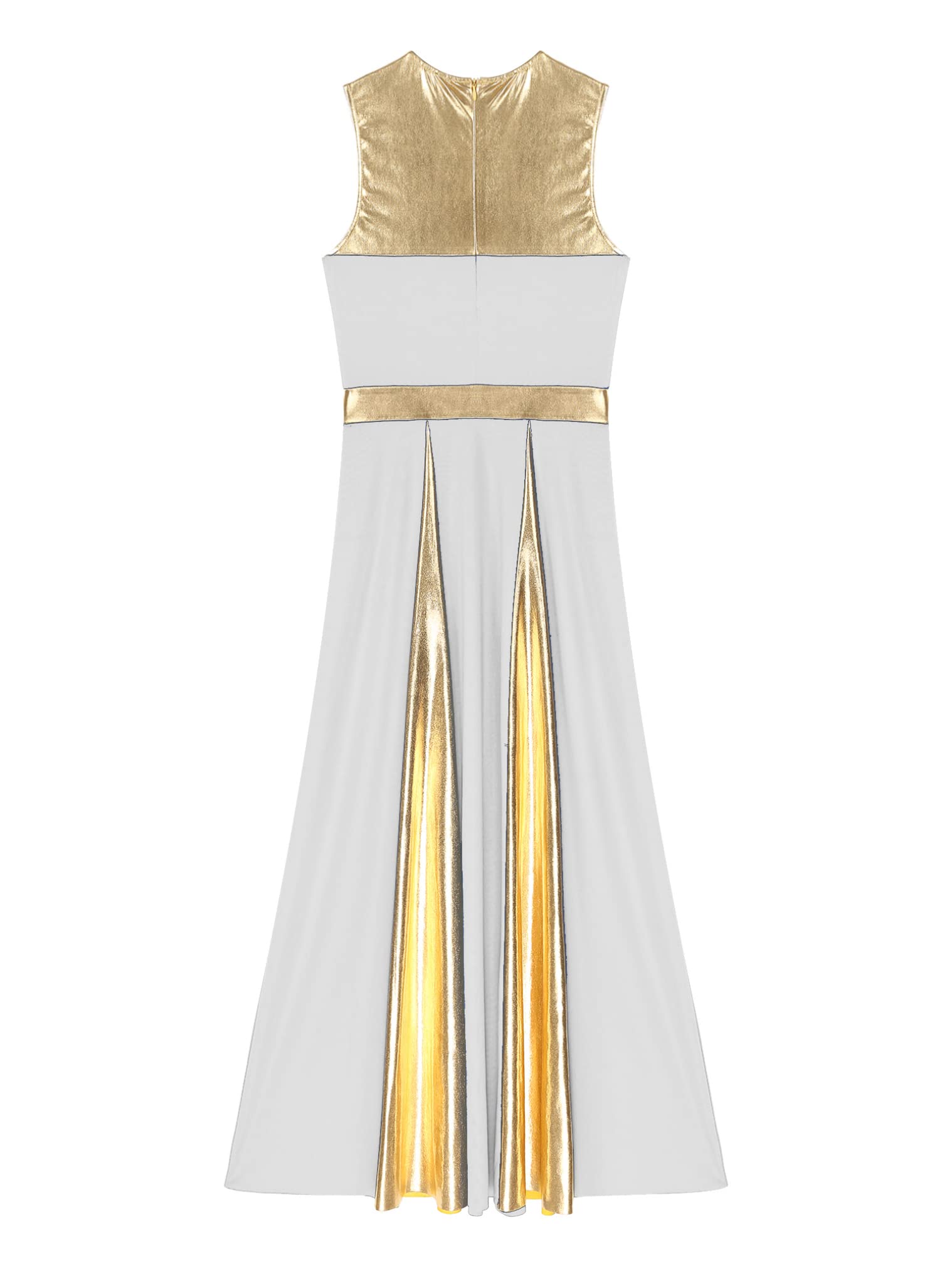 vastwit Womens Metallic Liturgical Praise Dance Dress Lyrical Dance Costume Sleeveless Worship Dancewear White Small