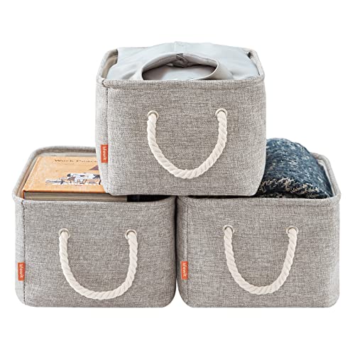 Lifewit Storage Baskets for Shelves Fabric Storage Bins for Organizing Decorative Closet bins with Handles for Living Room, Utility Room, 14.6 x 10.6 x 7.9 Inch, 3 Pack, Grey