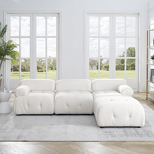 Free Combination Sectional Sofa Reversible Modular Couch Rearrangeable L-Shaped Corner 4 Seaters Sofá with Movable Chaise Ottoman,Upholstered Cloud Deep Seat Couches for Living Room