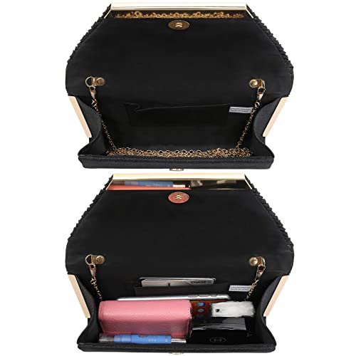 Dasein Women Glitter Envelope Evening Clutch Bags Formal Party Purses Wedding Bag Chain Cocktail Prom Bag (Black)