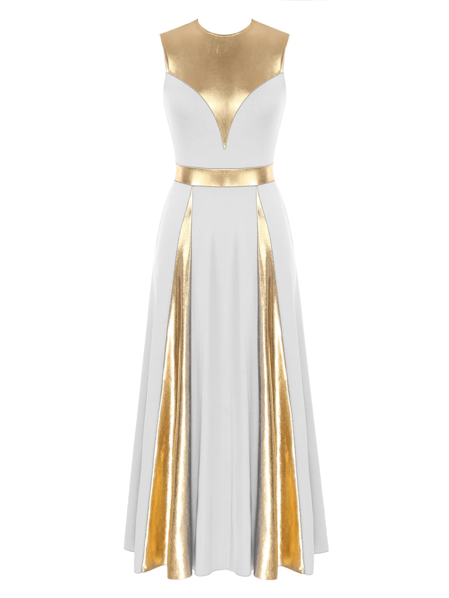 vastwit Womens Metallic Liturgical Praise Dance Dress Lyrical Dance Costume Sleeveless Worship Dancewear White Small
