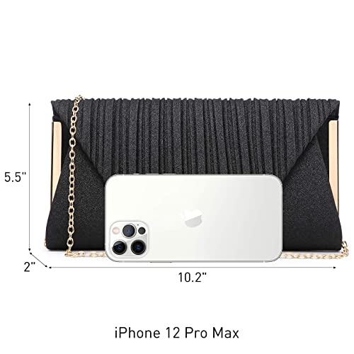 Dasein Women Glitter Envelope Evening Clutch Bags Formal Party Purses Wedding Bag Chain Cocktail Prom Bag (Black)