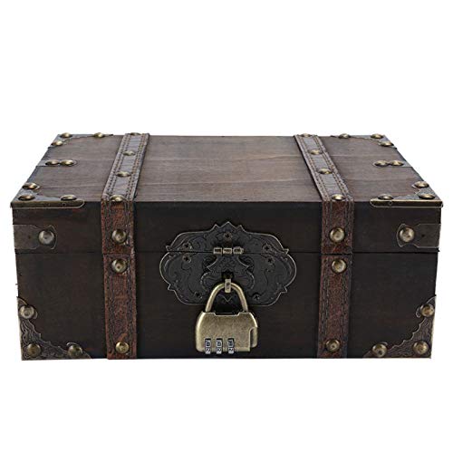 Wooden Storage Box, Large Capacity Vintage Decorative Box, Jewelry Storing Storage Organizer with Lock for Home, Office, Room Decoration(GK10 Grey)