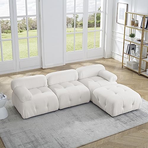 Free Combination Sectional Sofa Reversible Modular Couch Rearrangeable L-Shaped Corner 4 Seaters Sofá with Movable Chaise Ottoman,Upholstered Cloud Deep Seat Couches for Living Room