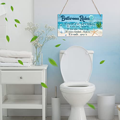 Bathroom Rules Sign Decor Bathroom Rule Wall Plaque Decor Bathroom Rule Wooden Hanging Sign Bathroom Wall Art Farmhouse Bathroom Wall Decor Rustic Funny Bathroom Decor, 10 x 5 Inch(sea beach)