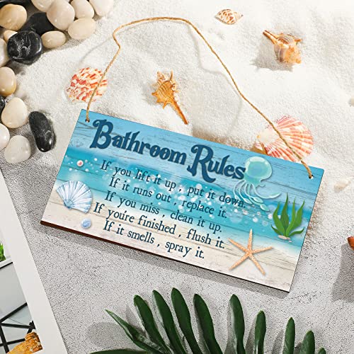 Bathroom Rules Sign Decor Bathroom Rule Wall Plaque Decor Bathroom Rule Wooden Hanging Sign Bathroom Wall Art Farmhouse Bathroom Wall Decor Rustic Funny Bathroom Decor, 10 x 5 Inch(sea beach)