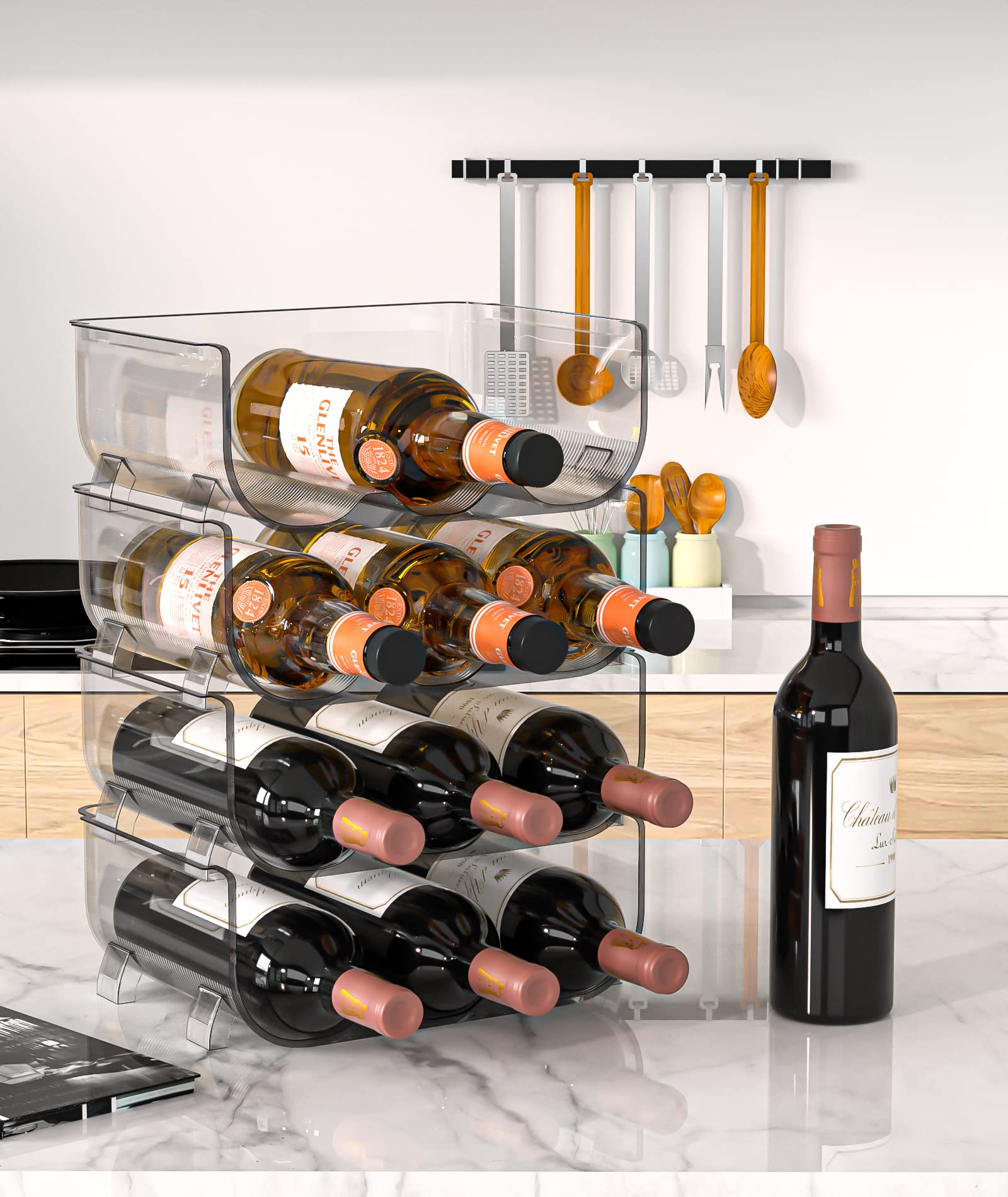 Hyperzoo Water Bottle Organizer, Water Bottle Holder, Plastic Stackable Water Bottle Storage Rack for Kitchen Cabinets/Countertop/Refrigerator/Pantry Storage/Home Organization and Storage, Clear-4pack
