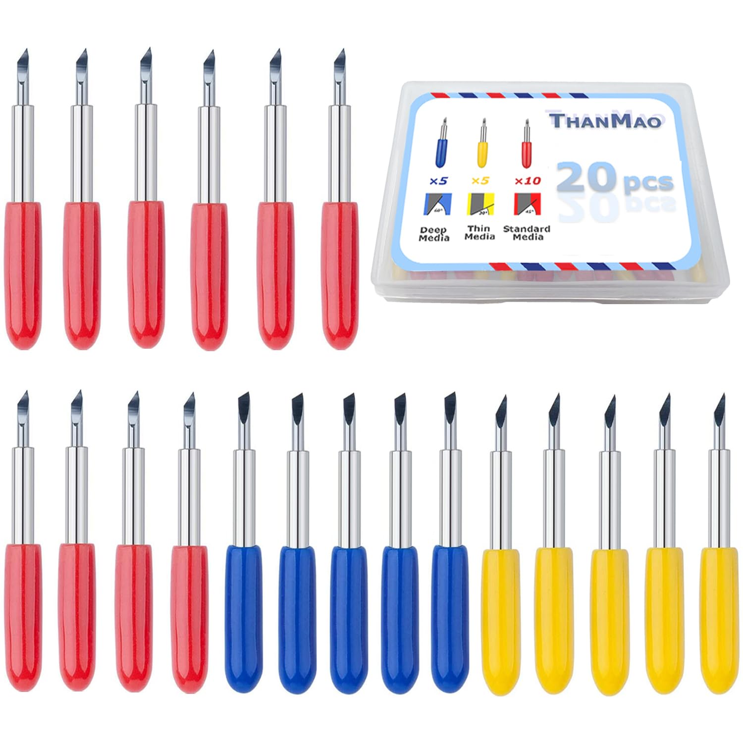 20 Pcs Replacement Blades for Cricut Explore Air2/Air 3 /Maker Cutting Machines - Including 5PCS Fine-Point Blades, 10PCS Standard Blaeds and 5PCS Deep Cutting Blades for Replacement Cricut Blades