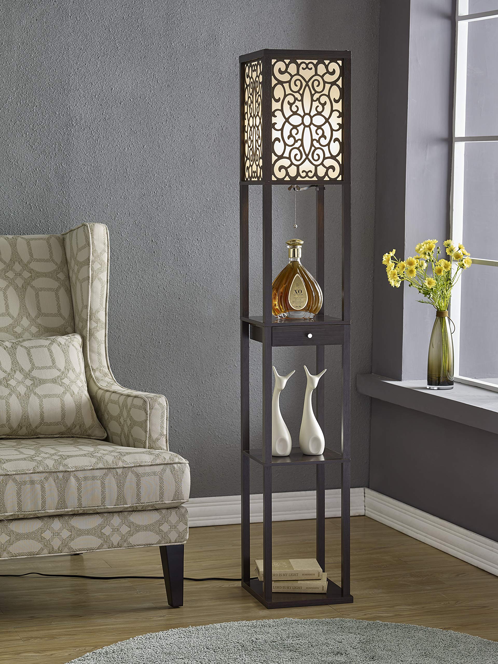 Artiva USA A808101EX Etagere Shelf Floor lamp with Drawer, 63", Expresso