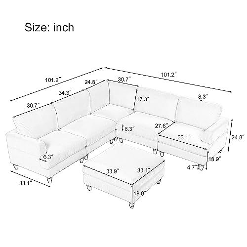 Free Combination Oversized Modular Sectional Sofa with Ottomans ,6 Seater Corduroy Upholstery L/U Shaped Reversible Corner Couch ,98" Sleeper Sofa&Couch Convertible Sofabed for Living Room Office