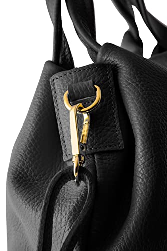 Baroncelli Italian Black Leather Purse for Women Genuine Soft Leather Medium Size Shoulder Crossbody Bag Made in Italy