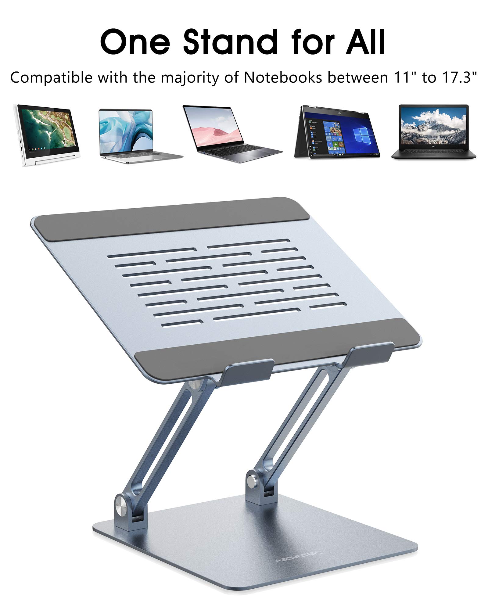 AboveTEK Laptop Stand, Adjustable Laptop Riser, Aluminum Computer Stand for Laptop up to 17.3 Inches, Portable Laptop Holder Compatible with MacBook Pro, HP, Ergonomic Desktop for Office, Home, Grey