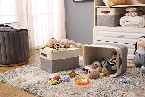 DECOMOMO Foldable Storage Bin (LARGE-Grey and White 15 x 11 x 9.5" - 3 Pack and Small 11.8 x 8 x 6-6 Pack) Collapsible Sturdy Cationic Fabric Storage Basket Cube W/Handles for Organizing Shelf Nurse