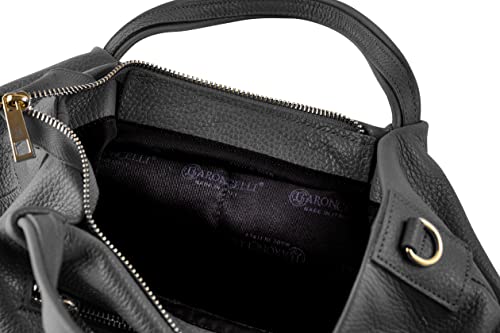 Baroncelli Italian Black Leather Purse for Women Genuine Soft Leather Medium Size Shoulder Crossbody Bag Made in Italy