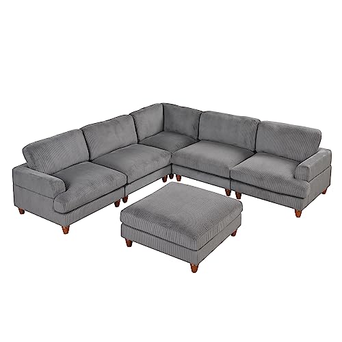 Free Combination Oversized Modular Sectional Sofa with Ottomans ,6 Seater Corduroy Upholstery L/U Shaped Reversible Corner Couch ,98" Sleeper Sofa&Couch Convertible Sofabed for Living Room Office