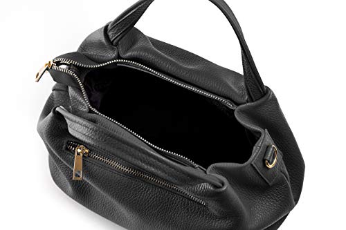 Baroncelli Italian Black Leather Purse for Women Genuine Soft Leather Medium Size Shoulder Crossbody Bag Made in Italy