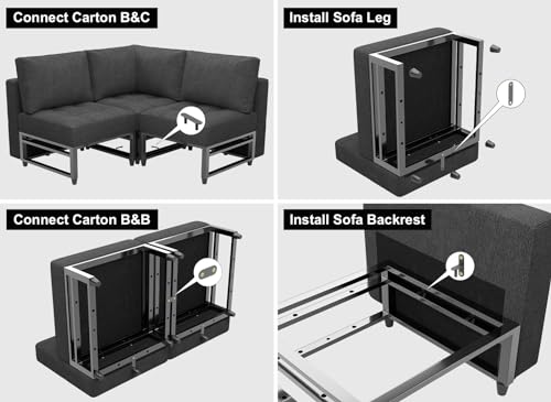 Belffin Fabric Side Armrest for Sectional Modular Couch Armrest Module for Modular Couch Sectional Sofa Dark Grey