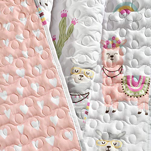 PB&J Make A Wish Southwest Llama Cactus White & Blush Reversible Throw Blanket, 50" x 60"