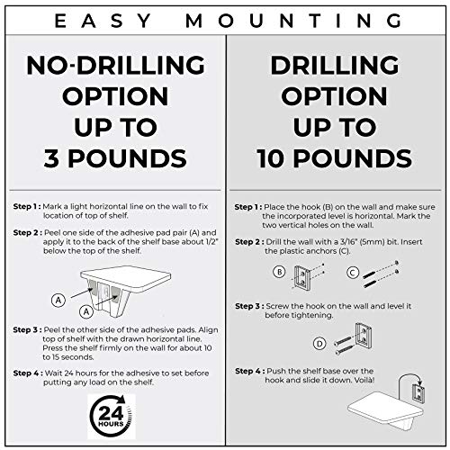 Fytz Design White Small Floating Shelf Set of 2 - Small Shelf for Wall with No Drill Shelf Option [ Adhesive Shelf ]