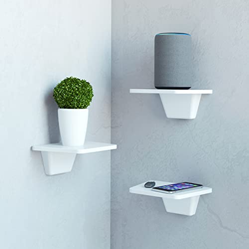 Fytz Design White Small Floating Shelf Set of 2 - Small Shelf for Wall with No Drill Shelf Option [ Adhesive Shelf ]