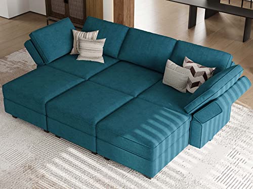Belffin Modular Sofa Bed Modular Sectional Sleeper Sofa Convertible Sectional Couch Bed Set with Reversible Chaise Peacock Blue