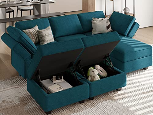 Belffin Modular Sofa Bed Modular Sectional Sleeper Sofa Convertible Sectional Couch Bed Set with Reversible Chaise Peacock Blue