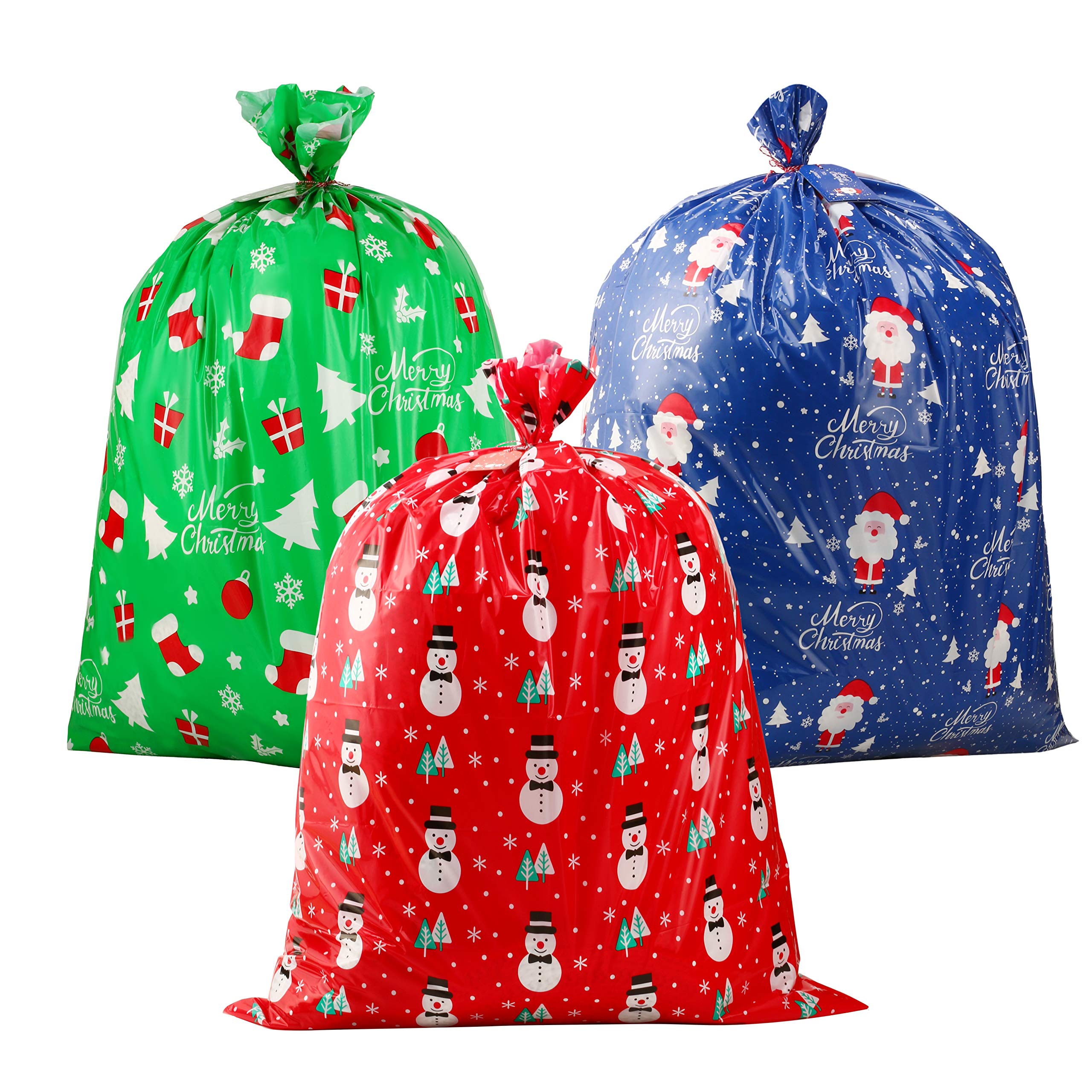 CCINEE 3 PCS Christmas Giant Gift Bags Santa Claus Christmas Sacks for Kids Gift Wrapping Bags(36"x44") with Name Tag Card and String