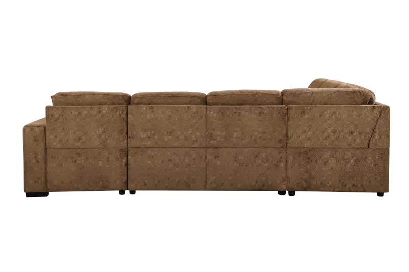 123" U-Shaped Oversized Modular Sectional Sofa with Pull Out Sleeper Bed,Storage Chaise Lounge and 4 Throw Pillows,Convertible Polyester Upholstered Sectionals Sofá&Couch for Large Space,King Size
