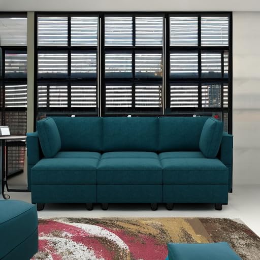 Belffin Modular Sofa Bed Modular Sectional Sleeper Sofa Convertible Sectional Couch Bed Set with Reversible Chaise Peacock Blue