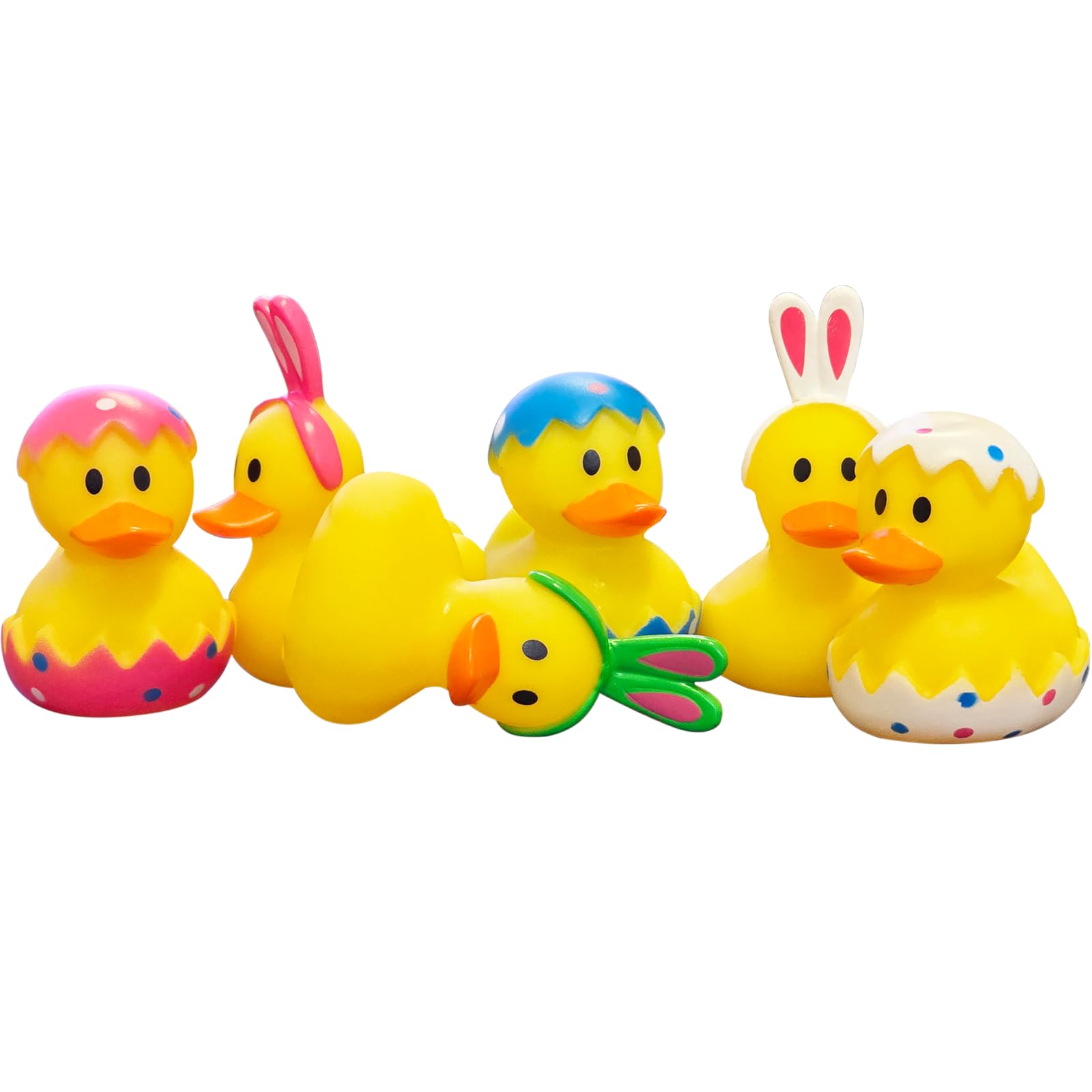 The Dreidel Company Happy Easter Rubber Duck Toy Bunny Rabbit Duckies for Kids Easter Eggs, Bath Birthday Gifts Baby Showers Summer Beach and Pool Activity, 2" (6 Pack)