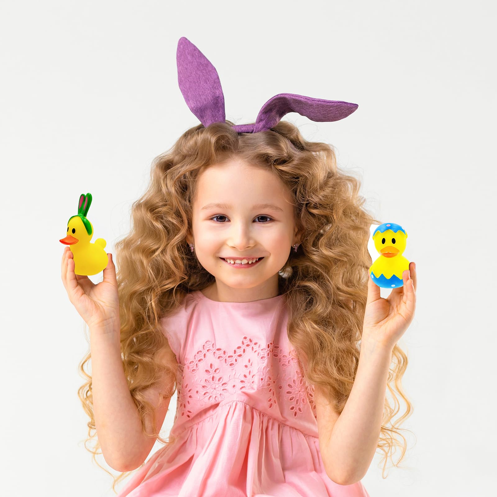 The Dreidel Company Happy Easter Rubber Duck Toy Bunny Rabbit Duckies for Kids Easter Eggs, Bath Birthday Gifts Baby Showers Summer Beach and Pool Activity, 2" (6 Pack)