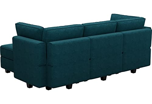 Belffin Modular Sofa Bed Modular Sectional Sleeper Sofa Convertible Sectional Couch Bed Set with Reversible Chaise Peacock Blue