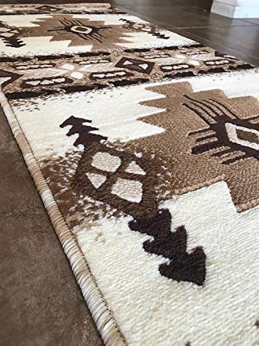 Champion Rugs Southwest Native American Navajo Aztec Tribal Indian Ivory Carpet Area Rug (32 Inch X 15 Feet 6 Inch Runner)