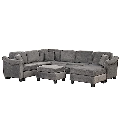 Oversized Modular Sofa Reversible Sectional Couch U Shaped Sofá with Movable Ottoman and Right Side Chaise Lounge,Velvet Upholstery 8 Seat Couches for Living Room Apartment Office Spacious Space