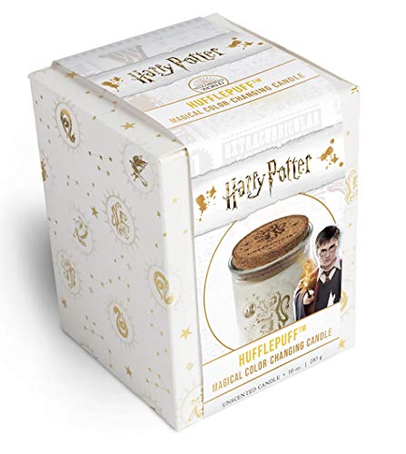 Harry Potter Color Changing Hufflepuff Candle, Large 10 oz - Wax Turns from White to Yellow When Lit - Soy Wax, Unscented - Great Gift for Harry Potter Fans