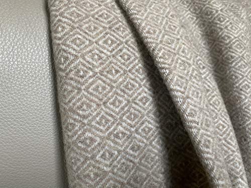 Eikei Wool Throw Blanket Geo Diamond Pattern Oversized Couch Throw Blanket Fringe Trim Soft Merino Woolen Afghan Minimalist Style Lightweight Machine Washable (Mocha, 55Wx78L)