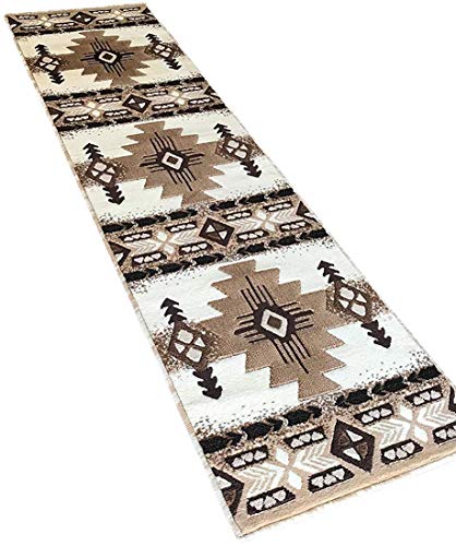 Champion Rugs Southwest Native American Navajo Aztec Tribal Indian Ivory Carpet Area Rug (32 Inch X 15 Feet 6 Inch Runner)