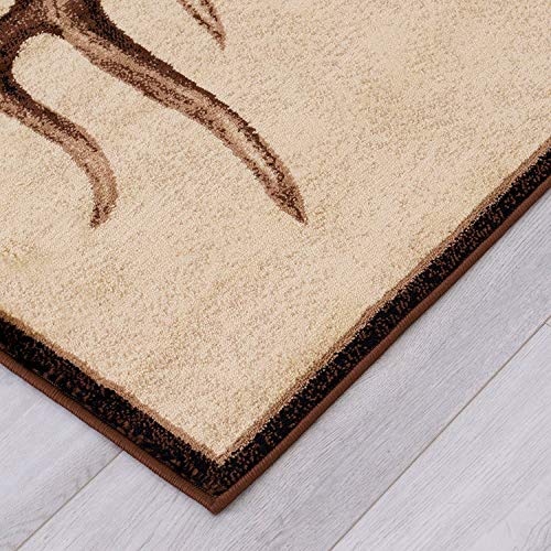 Champion Rugs Rustic Lodge Cabin Decor Elk Deer Fern Pine Trees Area Rug (3 Feet 10 Inch X 5 Feet 2 Inch)