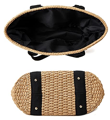 Women Straw Bags Summer Beach Tote Bag Handmade Woven Shoulder Crossbody Handbag
