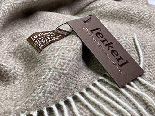 Eikei Wool Throw Blanket Geo Diamond Pattern Oversized Couch Throw Blanket Fringe Trim Soft Merino Woolen Afghan Minimalist Style Lightweight Machine Washable (Mocha, 55Wx78L)