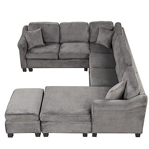 Oversized Modular Sofa Reversible Sectional Couch U Shaped Sofá with Movable Ottoman and Right Side Chaise Lounge,Velvet Upholstery 8 Seat Couches for Living Room Apartment Office Spacious Space