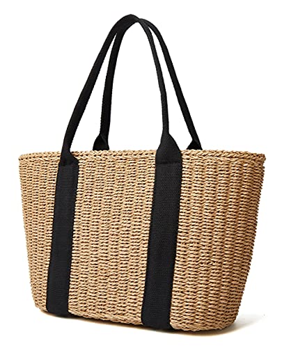 Women Straw Bags Summer Beach Tote Bag Handmade Woven Shoulder Crossbody Handbag