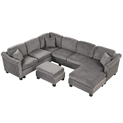 Oversized Modular Sofa Reversible Sectional Couch U Shaped Sofá with Movable Ottoman and Right Side Chaise Lounge,Velvet Upholstery 8 Seat Couches for Living Room Apartment Office Spacious Space