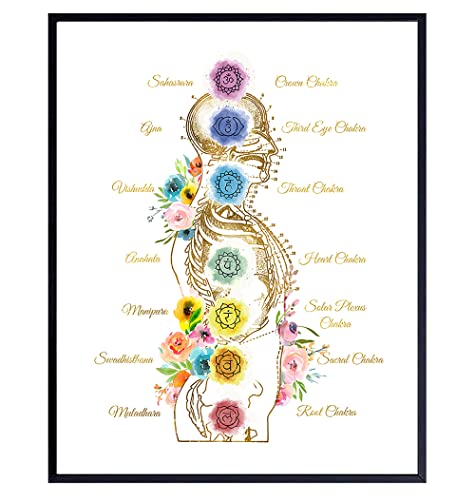 Zen Buddhism Chakra Decor - Spiritual Meditation Namaste Wall Art - Gift for New Age, Buddha, Yoga Fan, Women - Floral Decoration for Home, Spa, Bedroom, Living Room -8x10 Boho Picture Poster