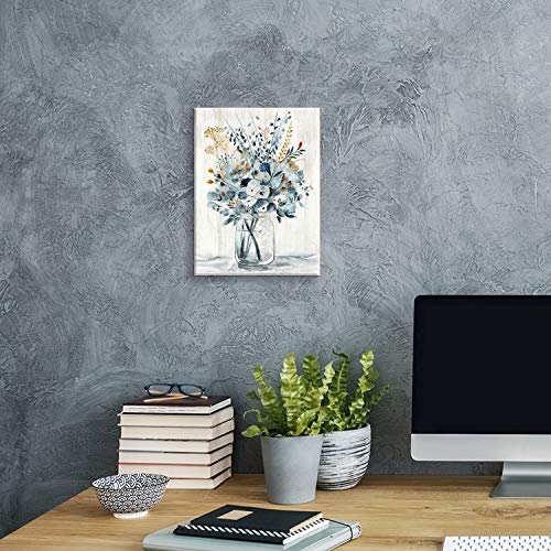 Abstract Flower Print Wall Art: Botanical Flower Bouquet in Crystal Vase Picture Picture on Wrapped Canvas for Dining Room (12" x 16" x 1 Panel)