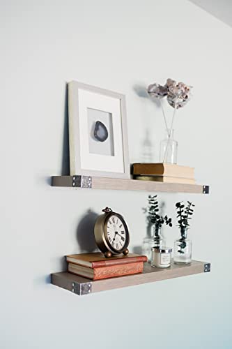 Willow & Grace Designs Modern Rustic Wooden Easily Mounted Floating Wall Shelves for Home Living Rooms and Bedrooms, Rustic Gray, 24 Inch, (Set of 2)