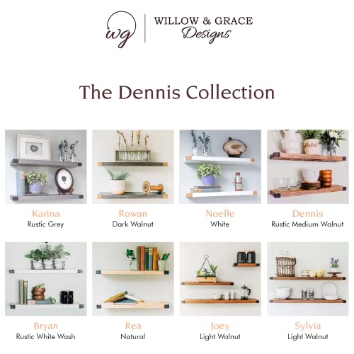 Willow & Grace Designs Modern Rustic Wooden Easily Mounted Floating Wall Shelves for Home Living Rooms and Bedrooms, Rustic Gray, 24 Inch, (Set of 2)