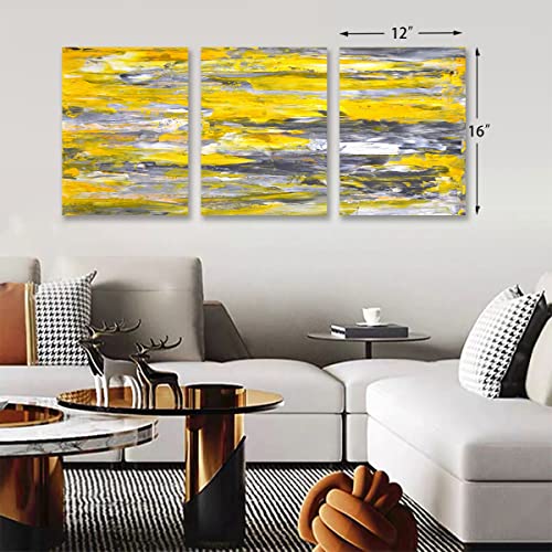 Kaupuar Canvas Wall Art Abstract,Yellow Wall Art Paintings for Bedroom Living Room Office Home Decoration Modern Canvas Artwork Wall Decor Ready to Hang 12''x16'', 3 Pieces