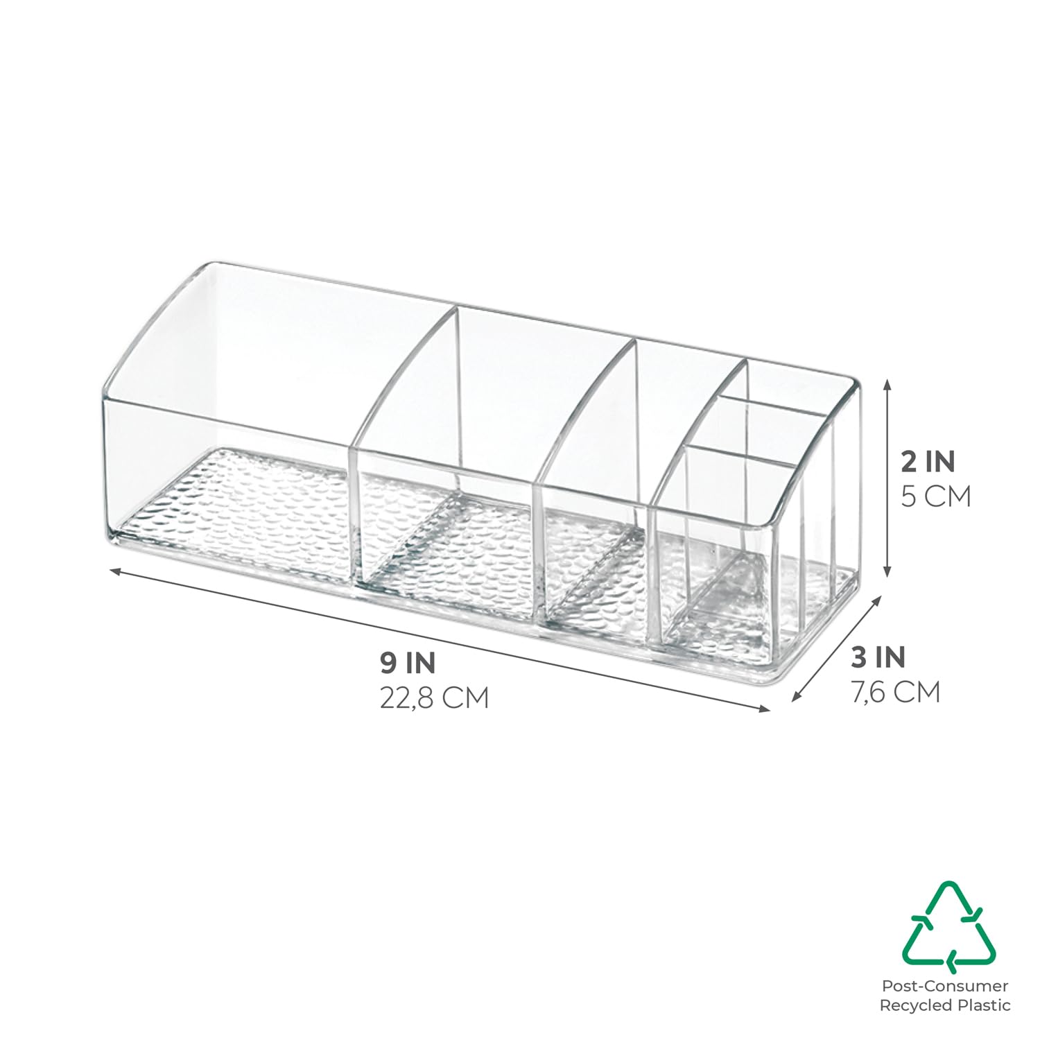 iDesign Divided Bathroom Vanity Organizer for Bathroom, Kitchen, Bedroom, Office, 9" x 3" x 2", Clear